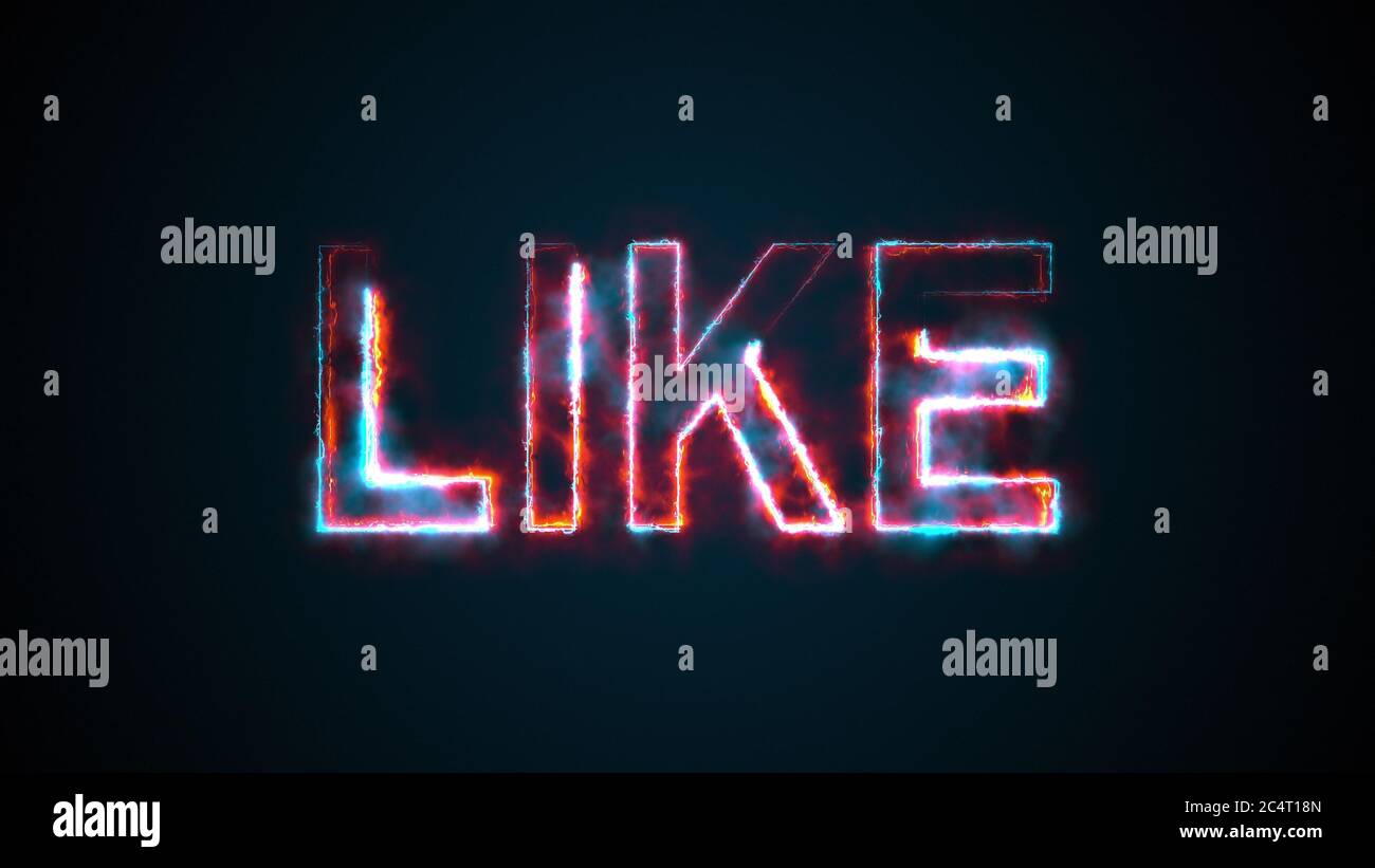 The word Like, computer generated. Burning inscription. Capital letters ...