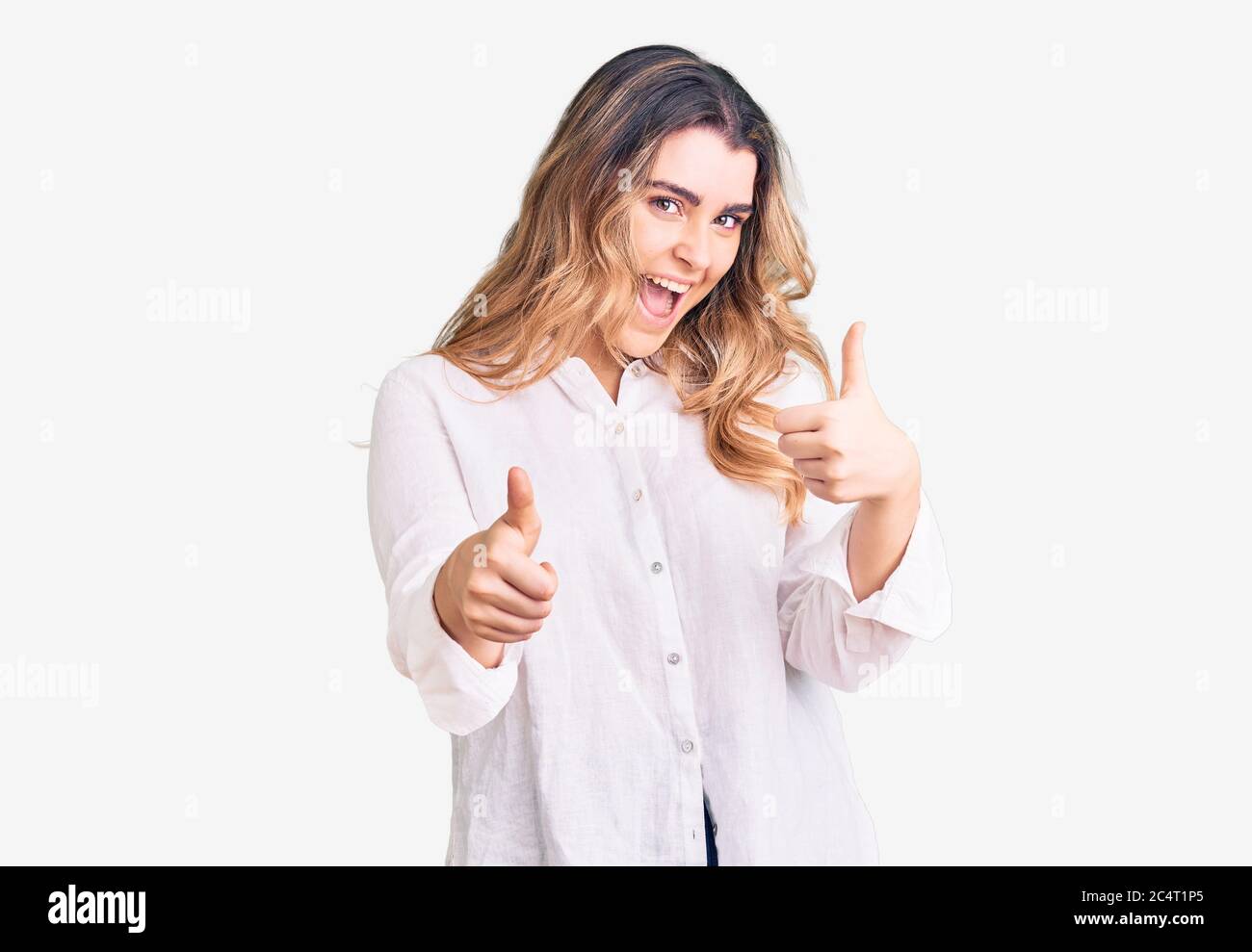 Young caucasian woman wearing casual clothes success sign doing ...