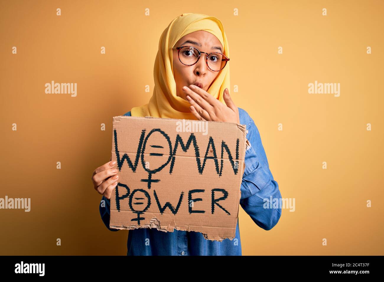 Beautiful woman with curly hair wearing muslim hijab asking for women ...