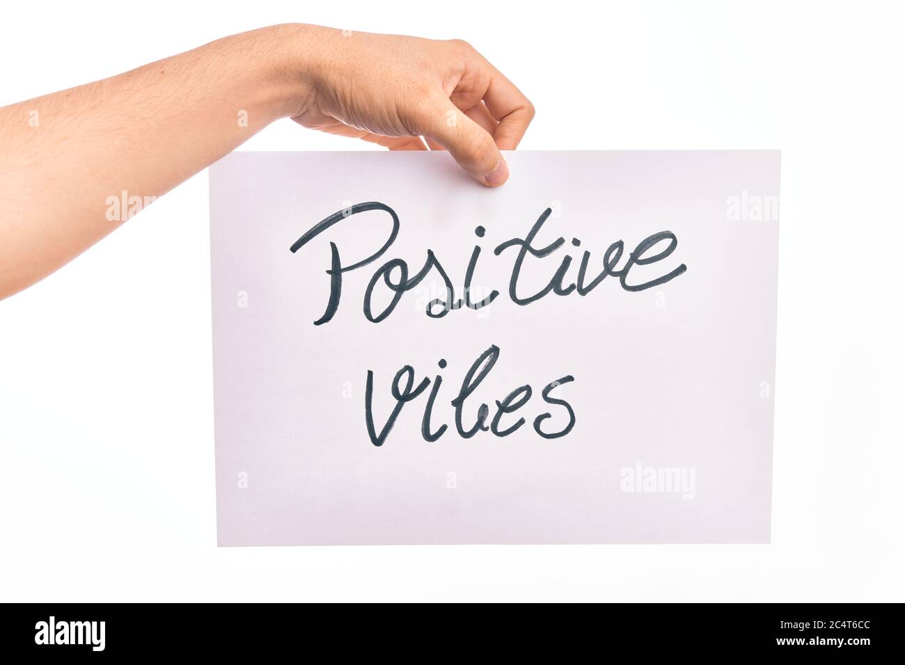 Cardboard banner with POSITIVE VIBES text over isolated white ...