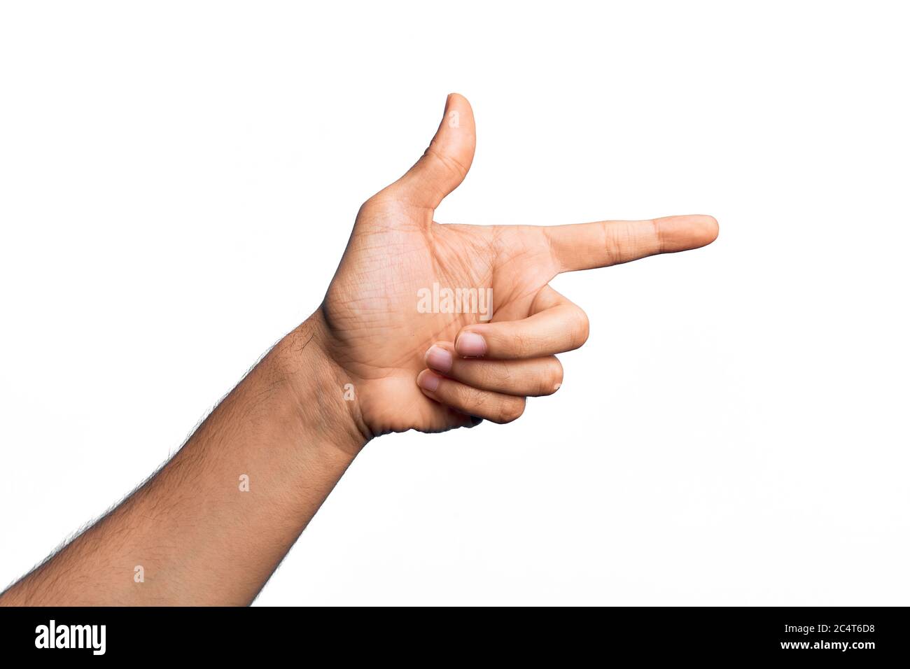 Hand of caucasian young man showing fingers over isolated white ...