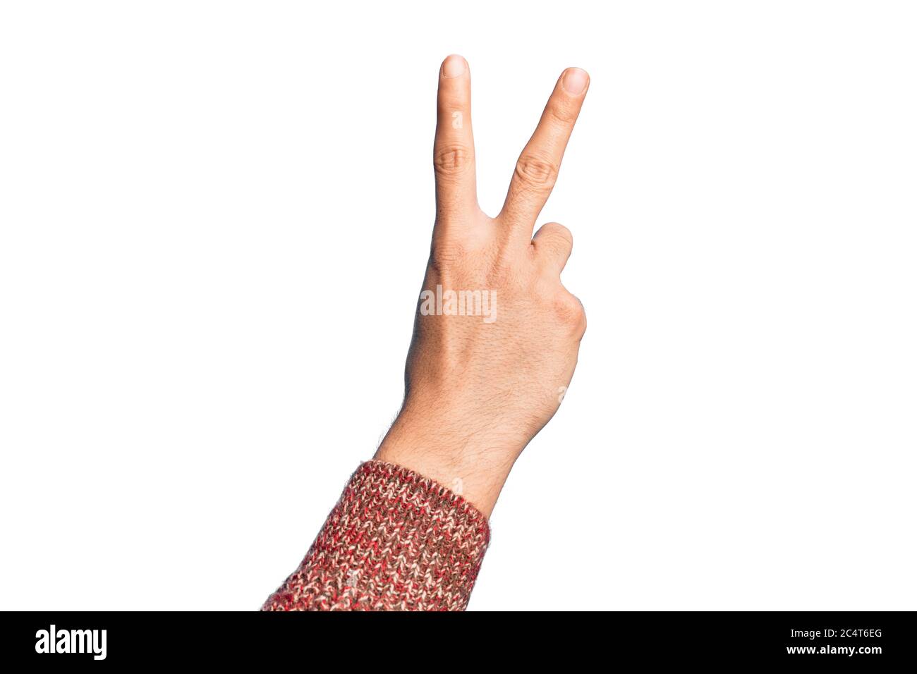 Hand of caucasian young man showing fingers over isolated white ...