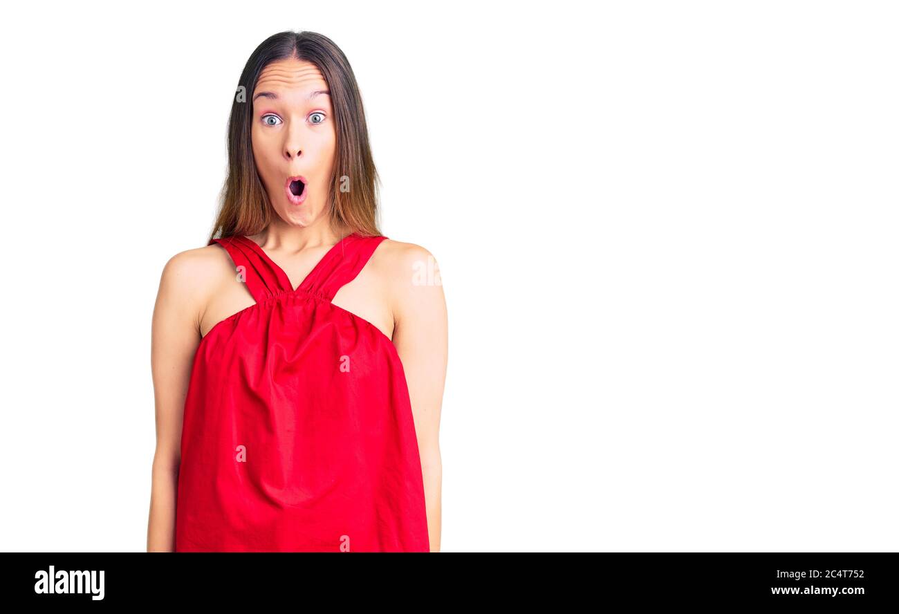 Beautiful Brunette Young Woman Wearing Casual Clothes Afraid And