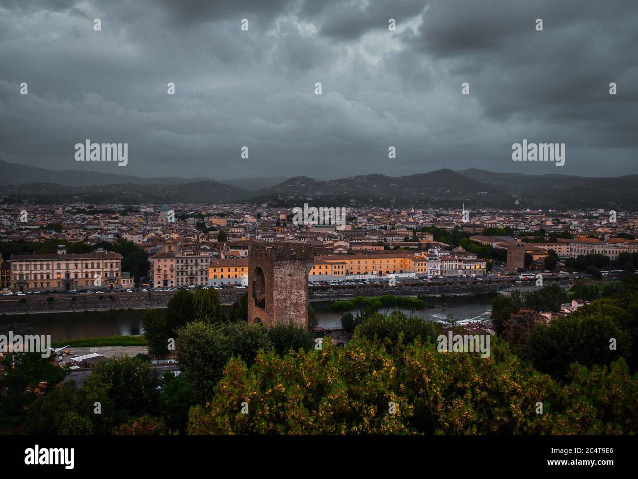 Panoramic view over the city of Florence from Michelangelo Square ...