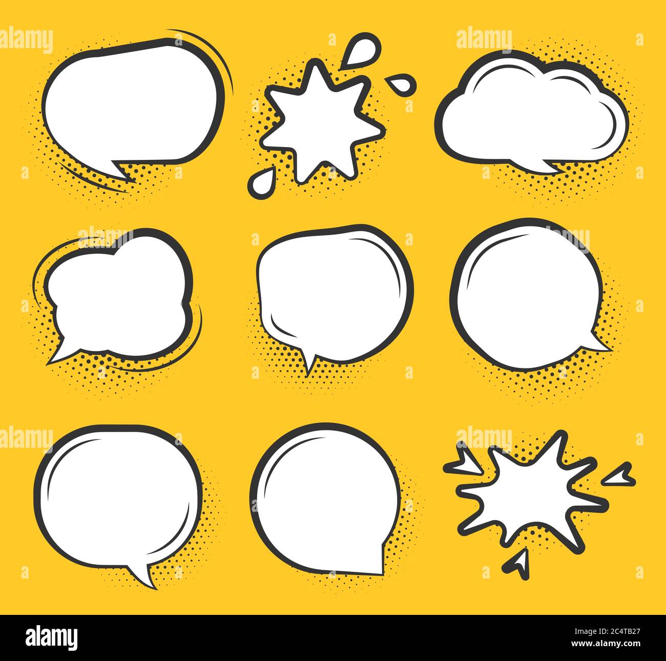 Comic speech bubble set. Cartoon empty text clouds with halftone dot ...