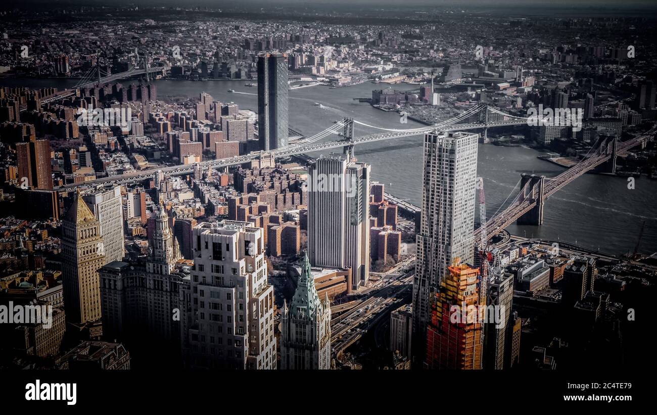 Wide angle aerial view over Manhattan New York Stock Photo - Alamy