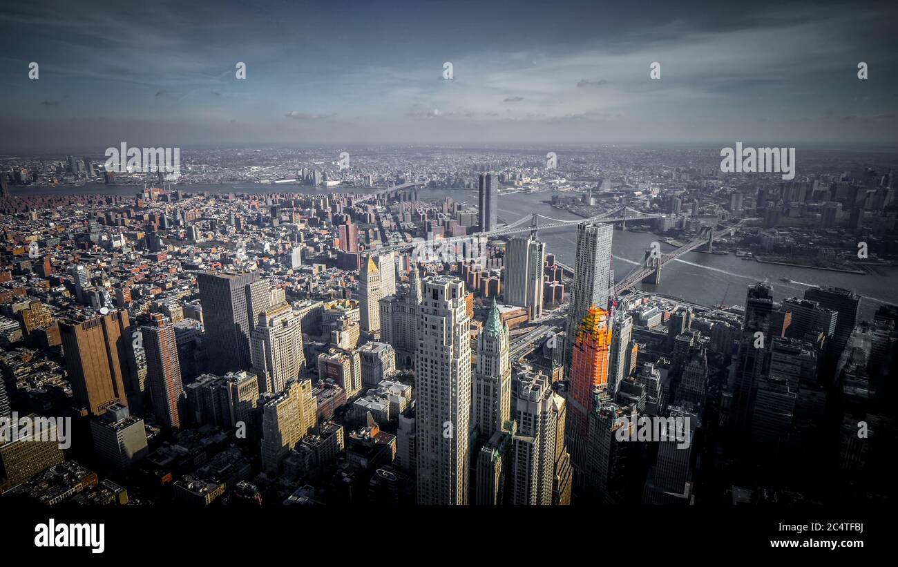 Wide angle aerial view over Manhattan New York Stock Photo - Alamy