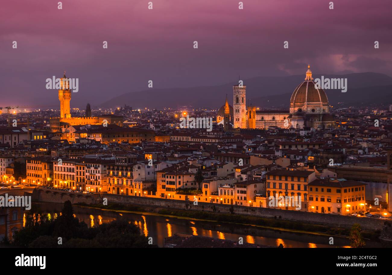 The city of Florence in the evening - panoramic view Stock Photo - Alamy