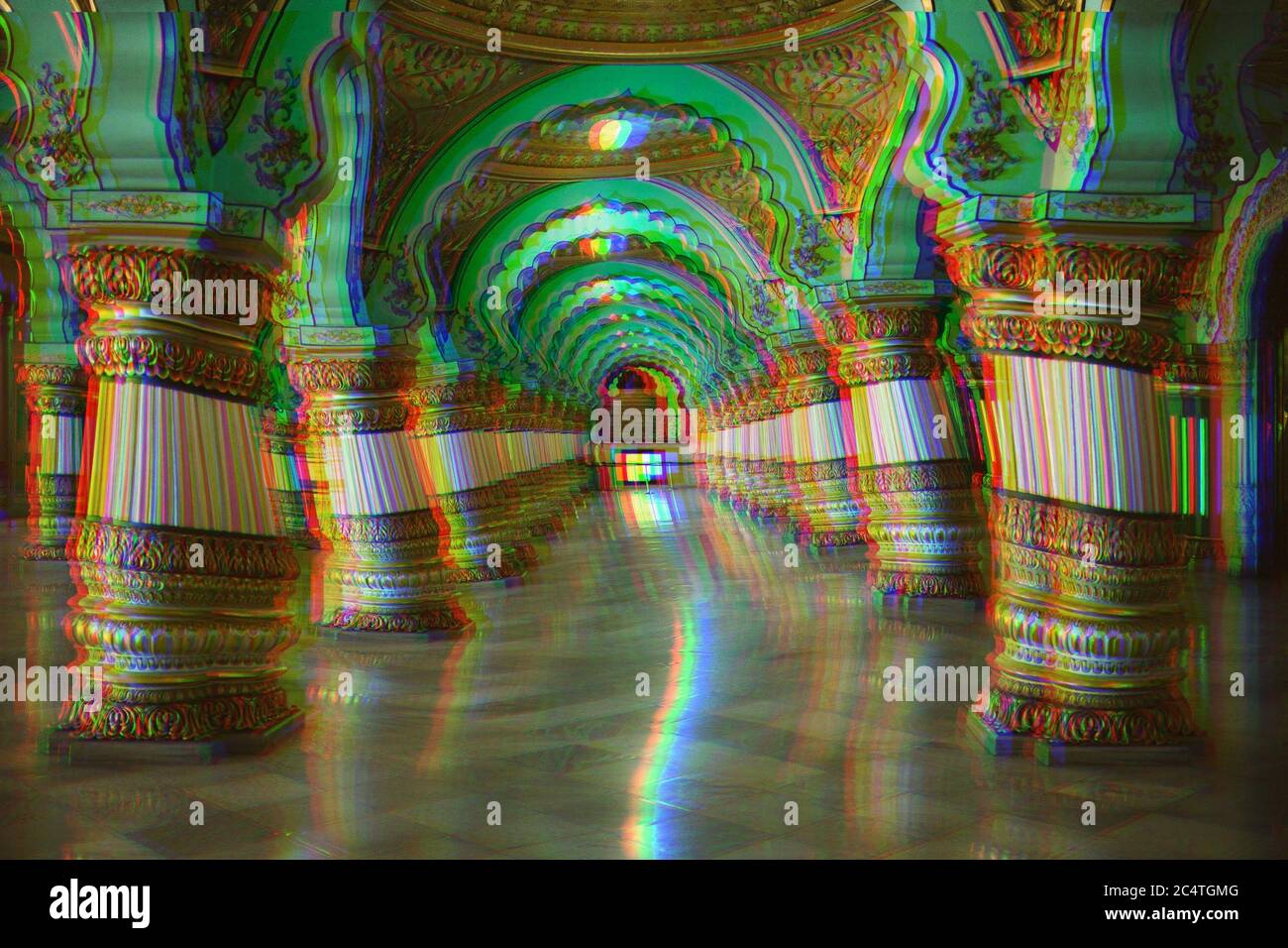 Beautiful shot of a glitchy weird trippy picture of inside a building ...