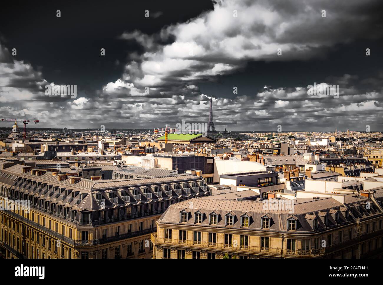 Aerial view over Paris with Eiffel Tower Stock Photo - Alamy