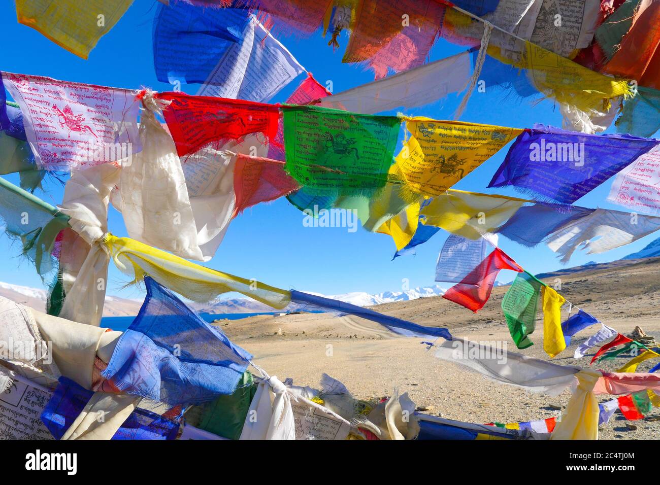 Prayer tibetan flags in Ladakh, India Stock Photo - Alamy