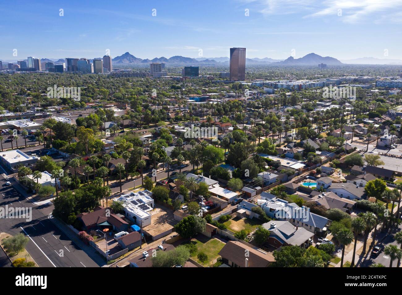 Aerial view looking towards Midtown Phoenix and the Willo neighborhood ...