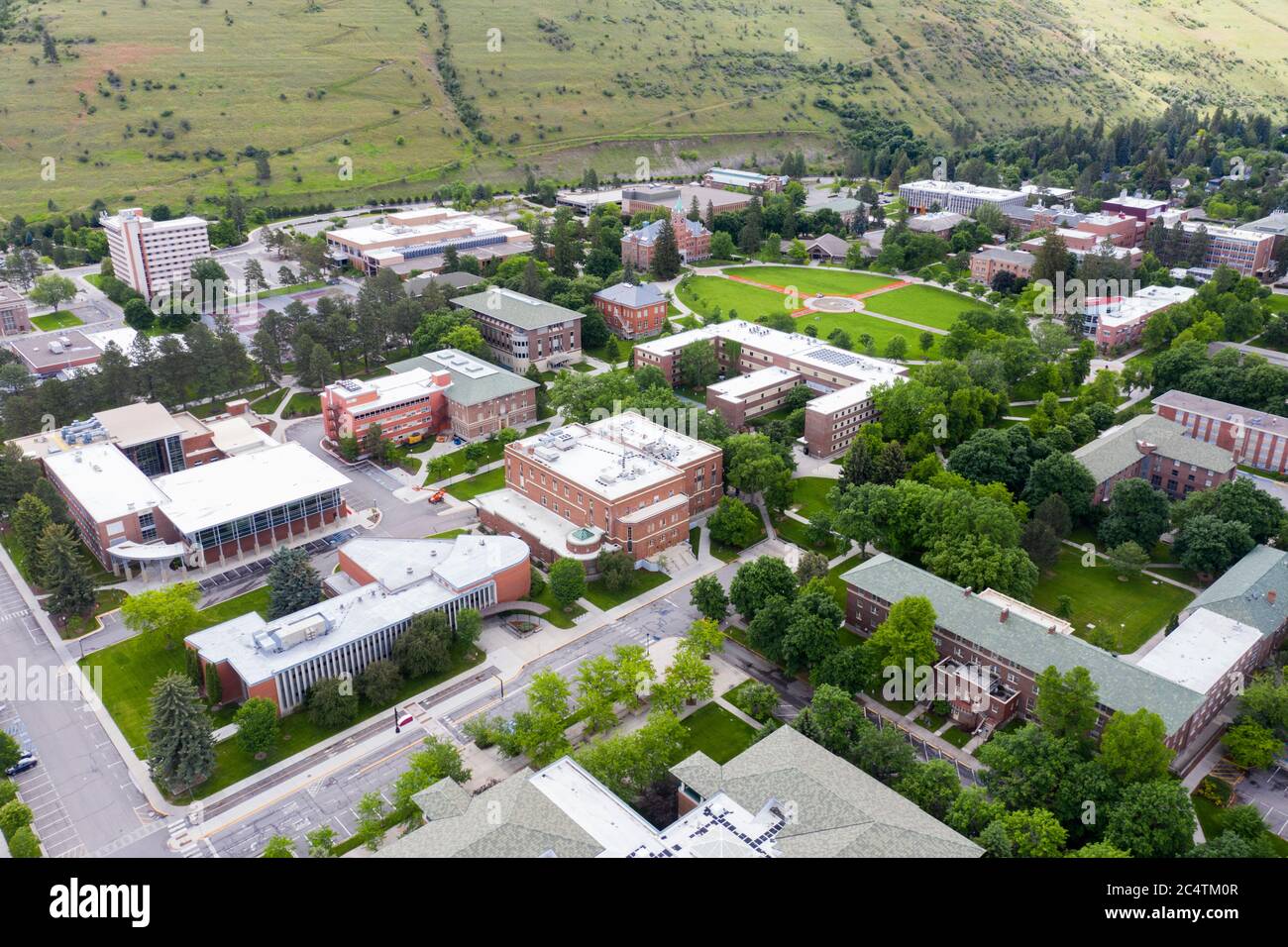Aerial view of the University of Montana campus in Missoula Stock Photo ...