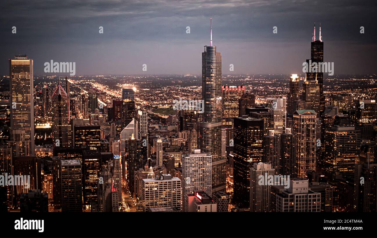 Chicago from above - amazing aerial view in the evening - CHICAG Stock ...