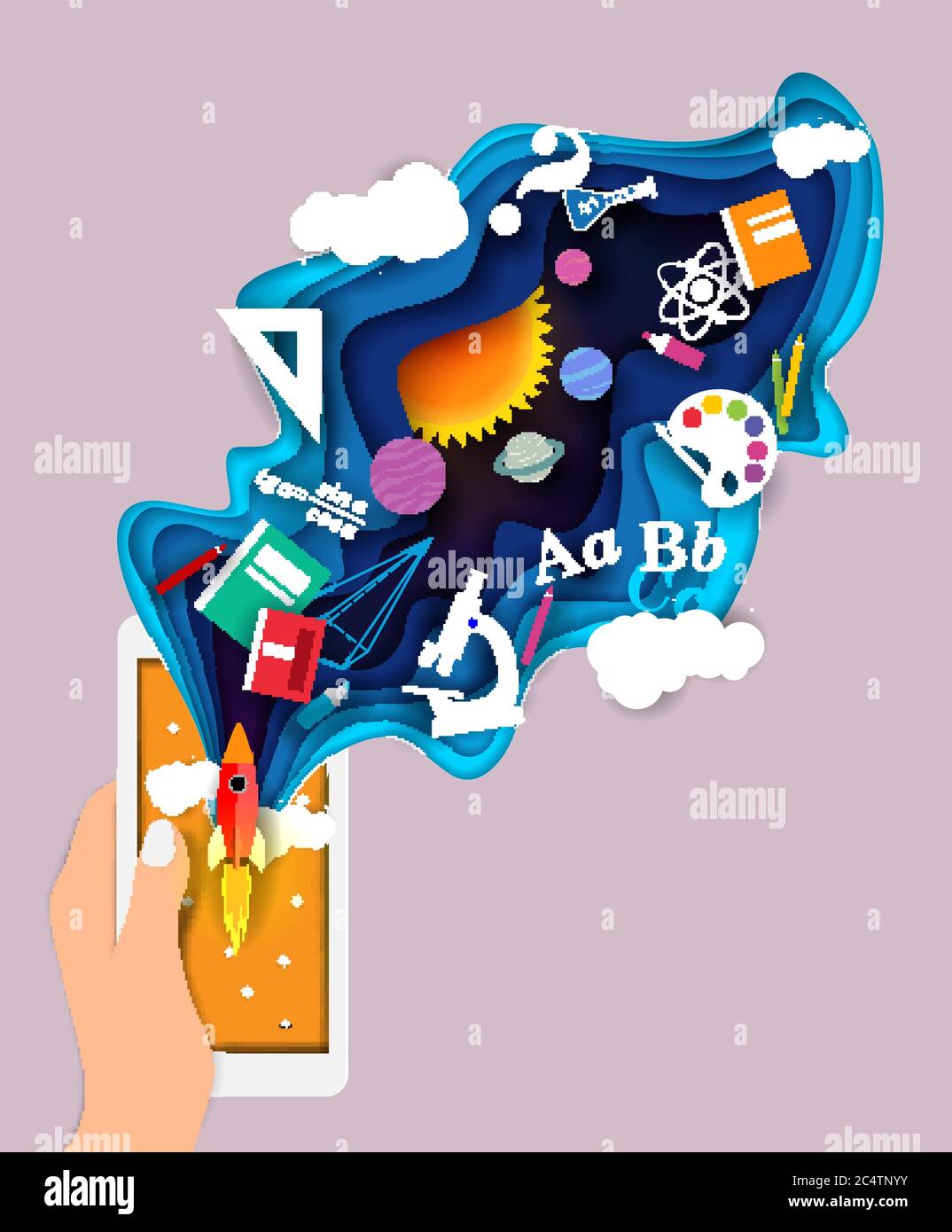Mobile education app, vector illustration in paper art style Stock ...