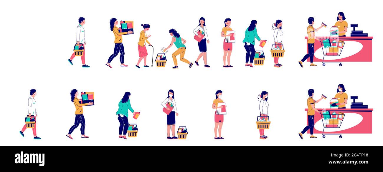 People waiting in line at store, vector flat illustration Stock Vector ...