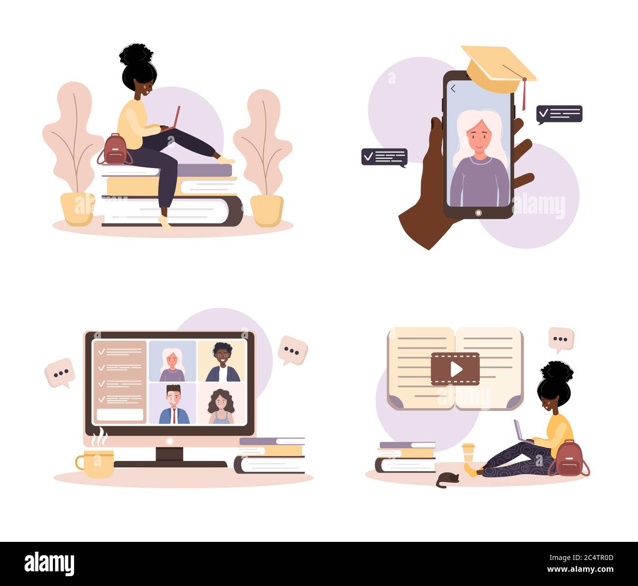 Online education. Flat design concept of training and video tutorials ...