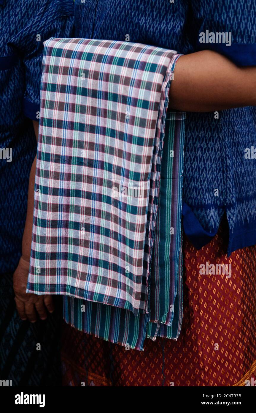 Asain woman holding Pha Khao Ma, Thai traditional multi-purpose ...