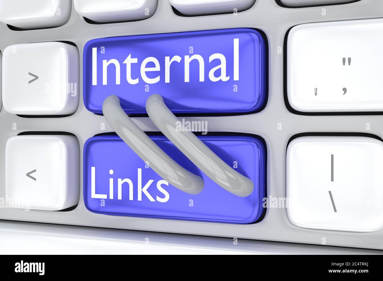 3D illustration of computer keyboard with the script Internal Links on two adjacent buttons, and ...