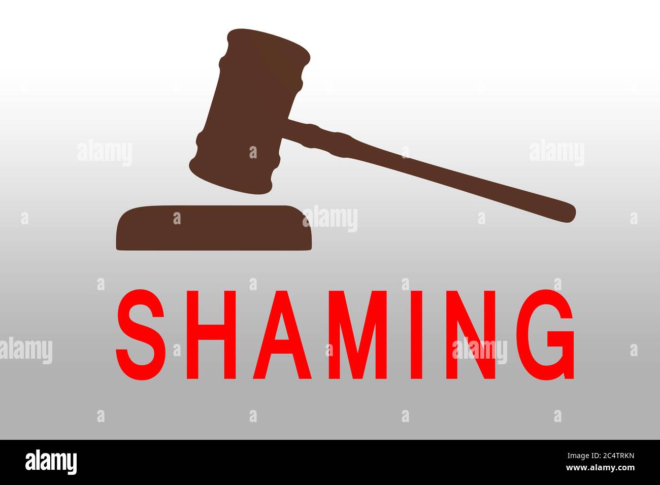 Shaming sign concept illustration with judge gavel figures over a gray ...