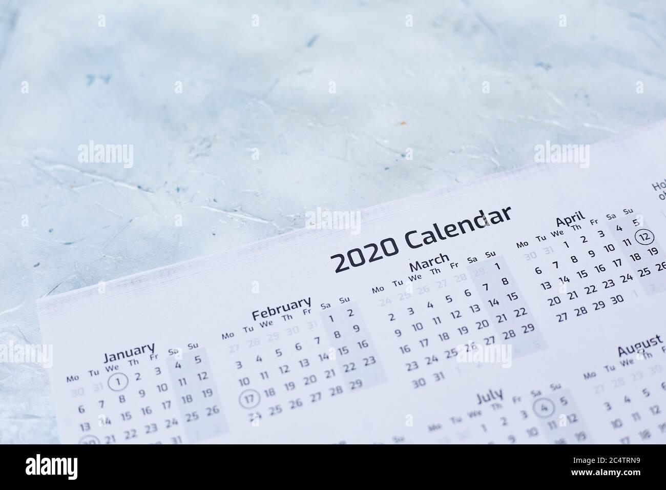 Yearly 2020 Calendar on white page. 2020 year calendar Stock Photo - Alamy