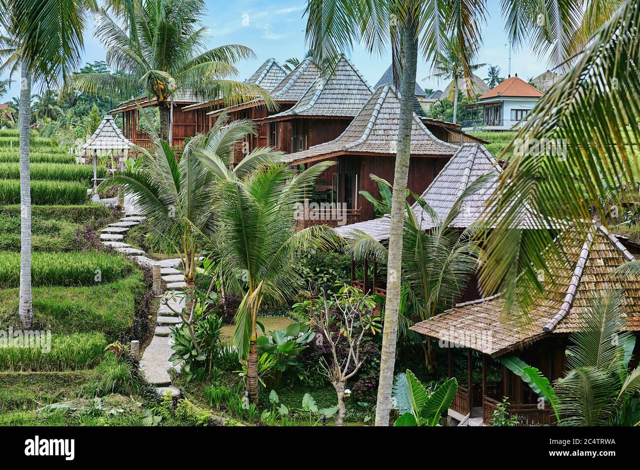 Beautiful hotel with houses near rice terrace Stock Photo - Alamy