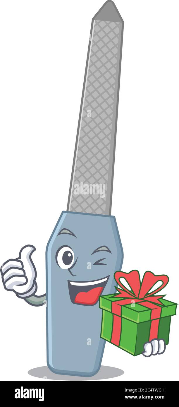 Nail file cartoon character concept with a big gift box Stock Vector ...