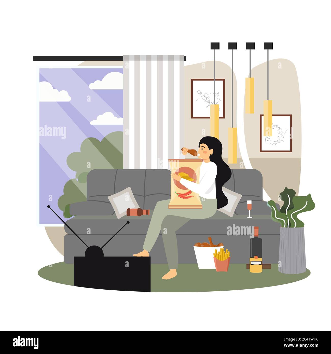 Unhealthy lifestyle, vector flat style design illustration Stock Vector ...