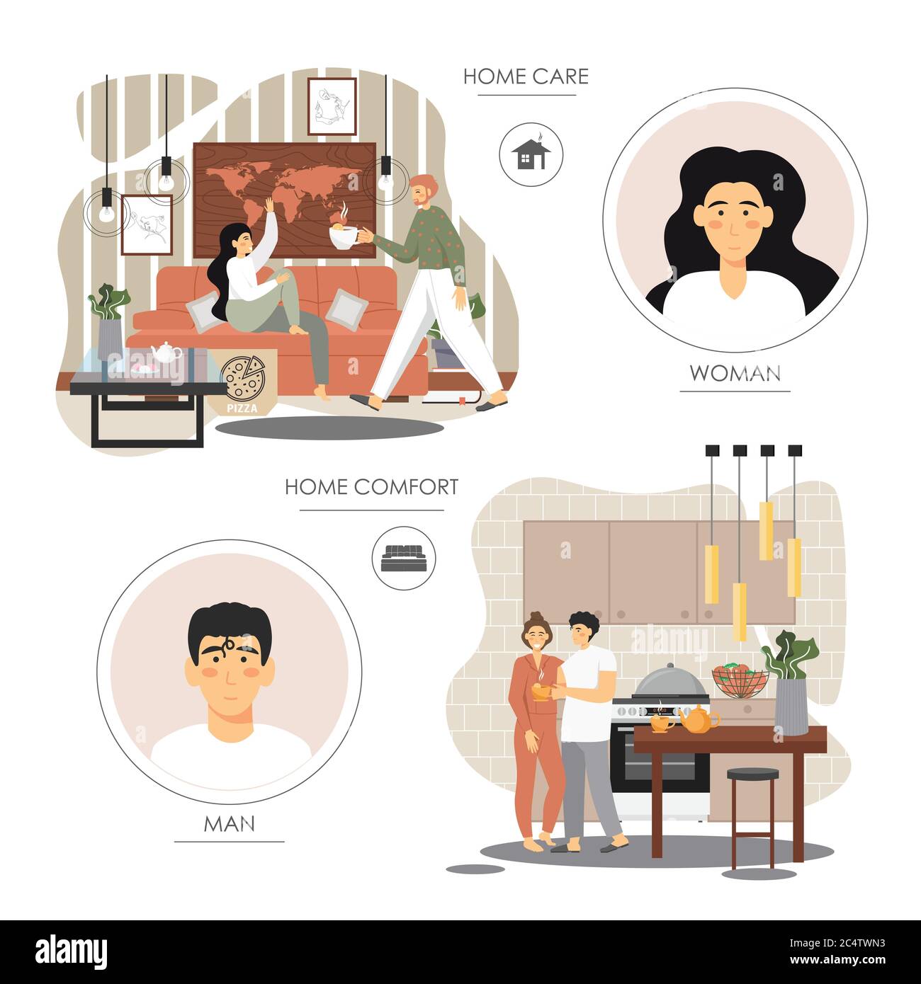 Positive family relationship concept vector flat illustration Stock ...