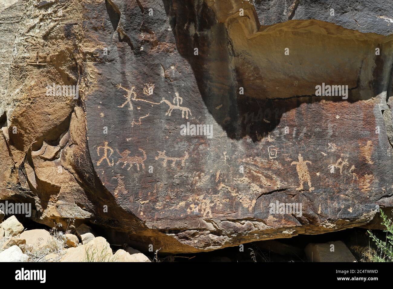 Native American Indian rock art petroglyph leading horse Utah 1370 ...