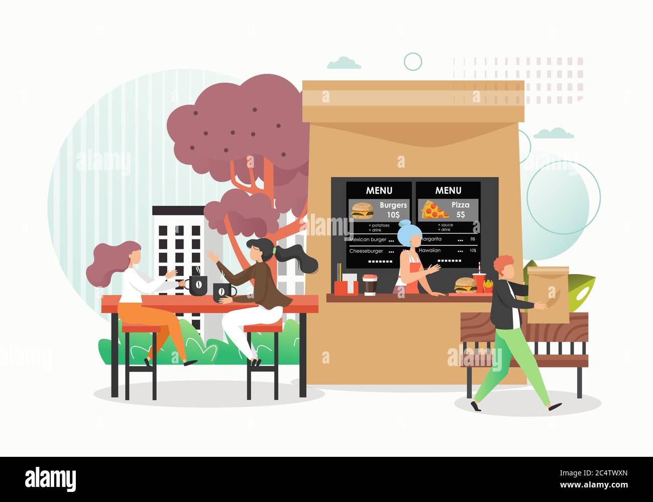 Restaurant summer terrace, vector flat style design illustration Stock ...