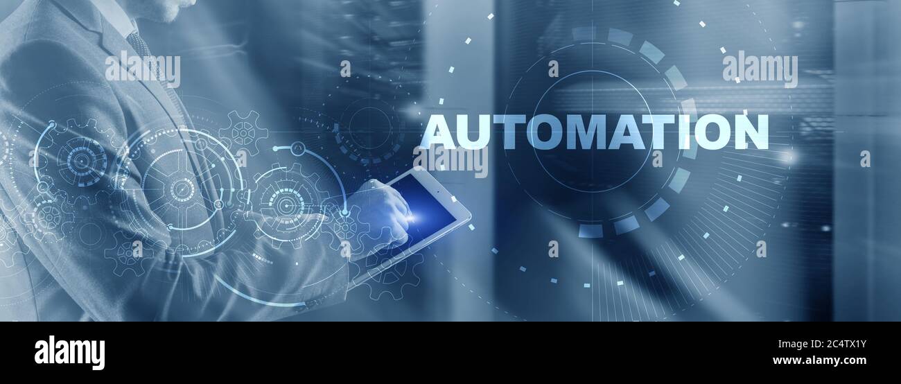 Business Process Automation. Gears on server background. Technology ...
