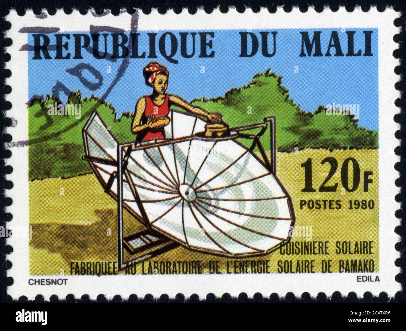 Timbre oblitéré Cuisinière solaire fabriquée au laboratoire de l ...