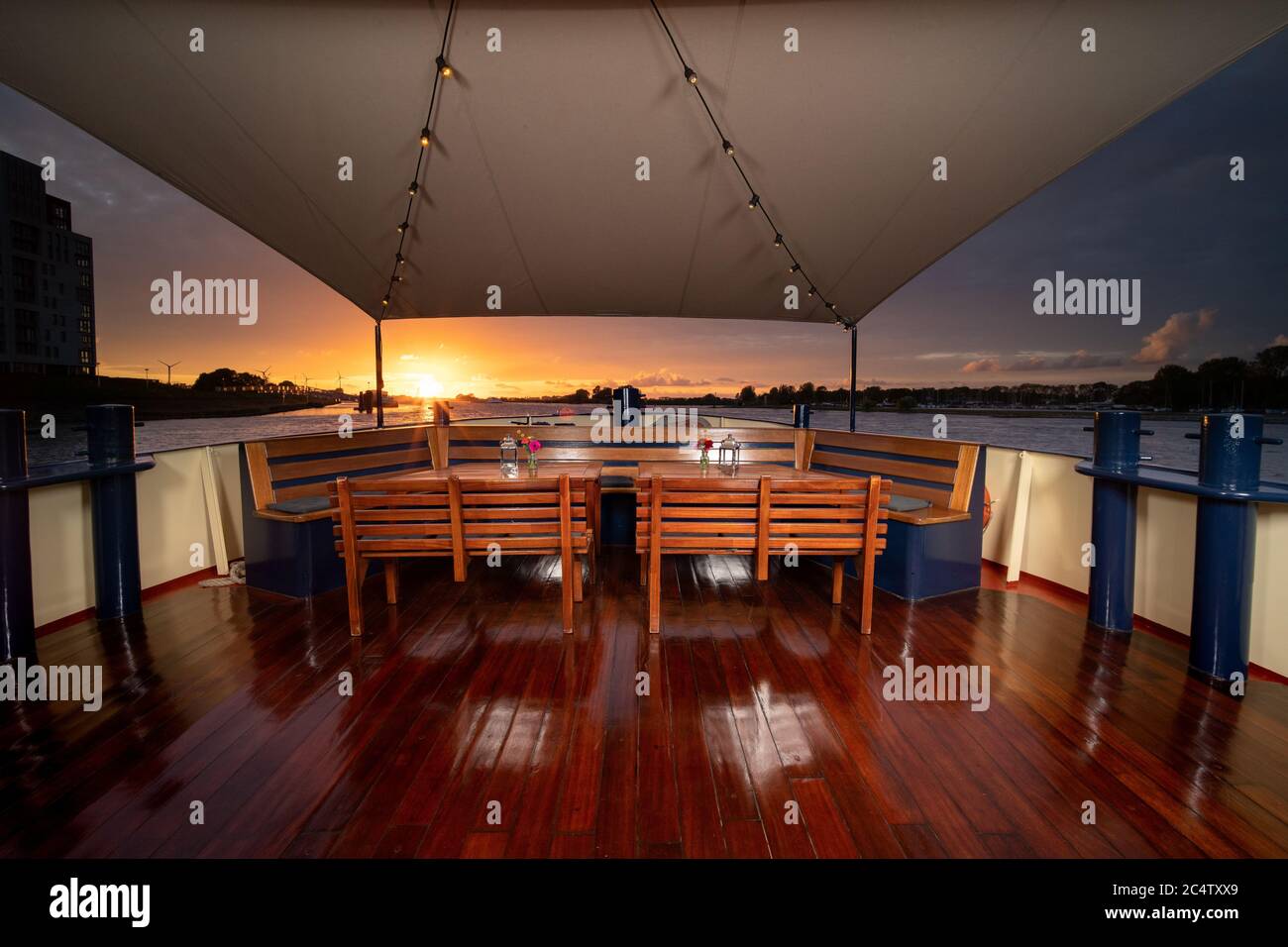 Landscape shot capturing tables taken in a floating restaurant Stock ...