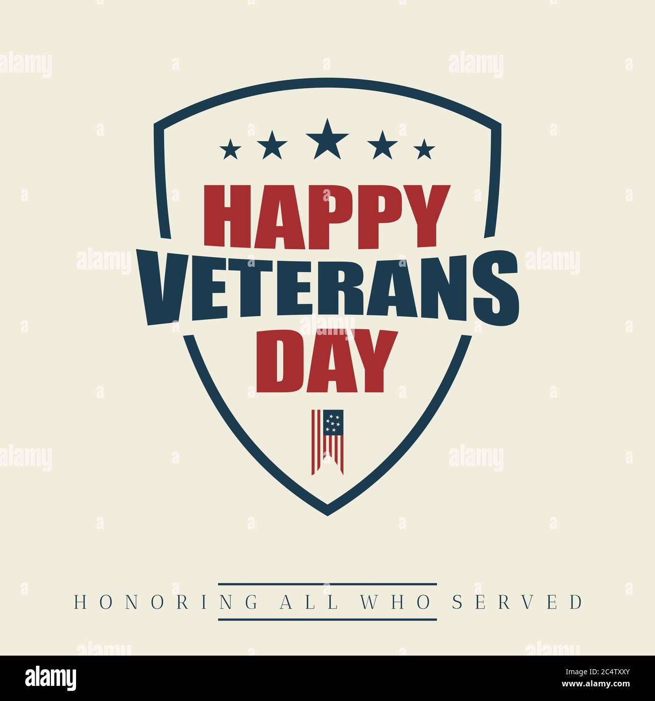 Happy Veterans day letter vintage style emblem background with shield ...