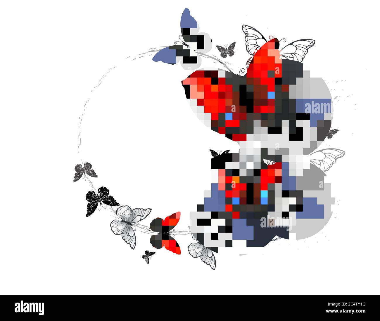 Flying black and red, realistic morpho butterflies on white background ...