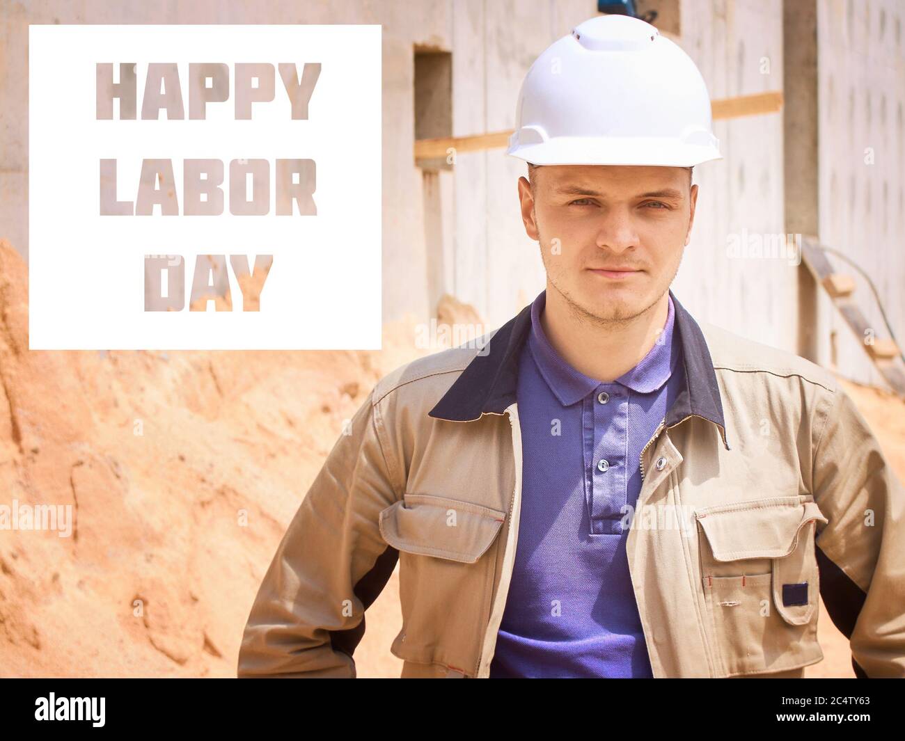 Happy Labor Day. Caucasian civil engineer or construction worker in ...