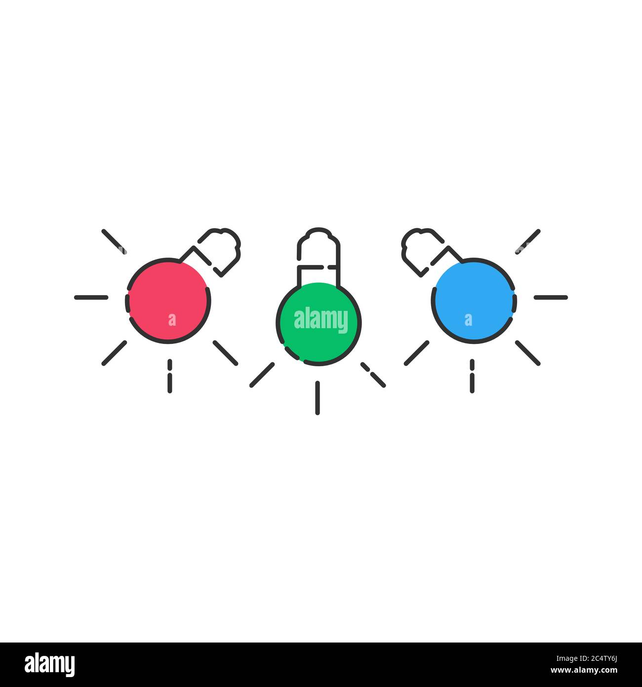 RGB light bulbs lamp icon. Linear light bulbs with color blobs. Stock ...