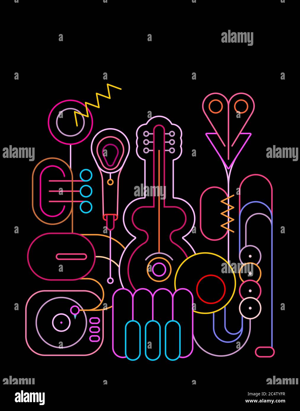 Neon colors isolated on a black background Music Instruments Design ...