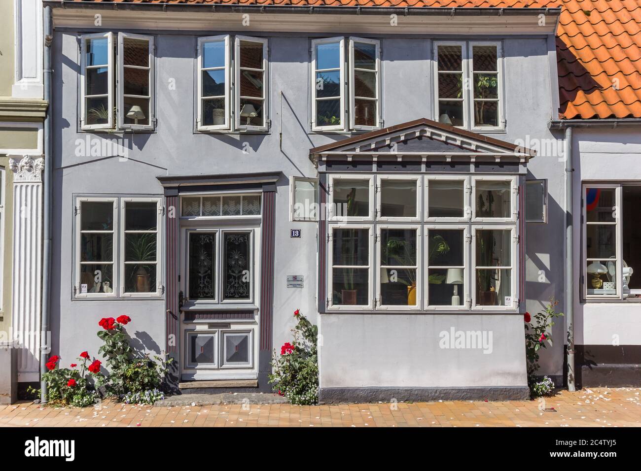 Facade of an old house in the historic center of Tonder, Denmark Stock ...