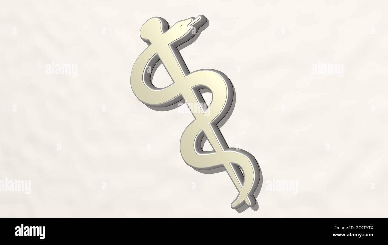 MEDICAL SNAKE SIGN from a perspective on the wall. A thick sculpture ...