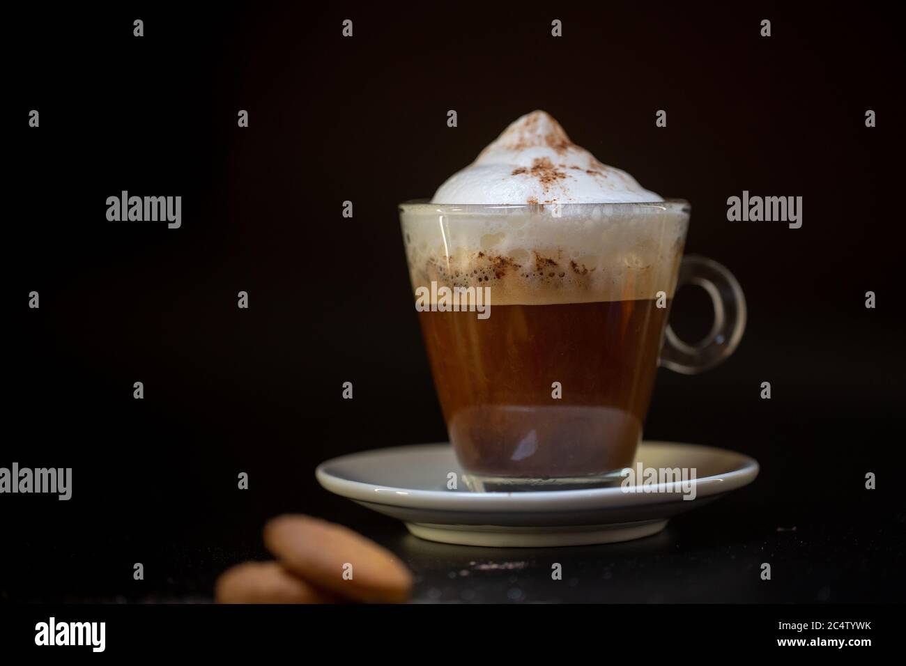 Closeup shot of a glass of mocha coffee on a black background Stock ...