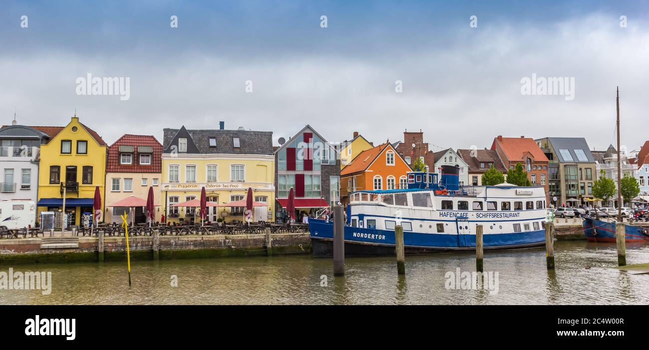 Panorama of the old harbor in Husum, Germany Stock Photo - Alamy