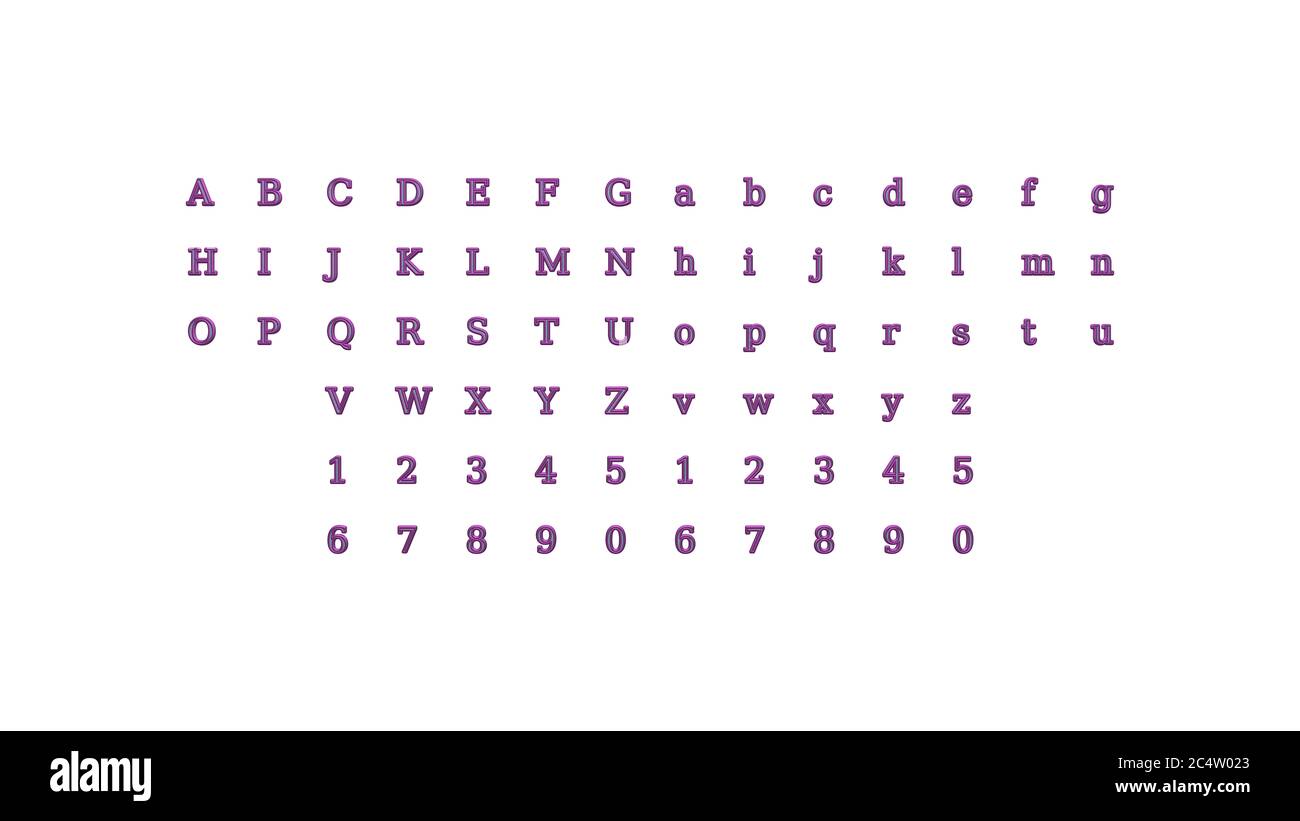 Full set of English letters in 3D illustrations separated to two sides ...