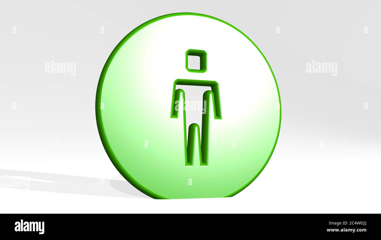 man sign made by 3D illustration of a shiny metallic sculpture on a ...