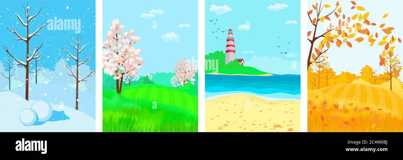 Four Seasons Banners with Abstract Trees - Vector Illustration Stock ...