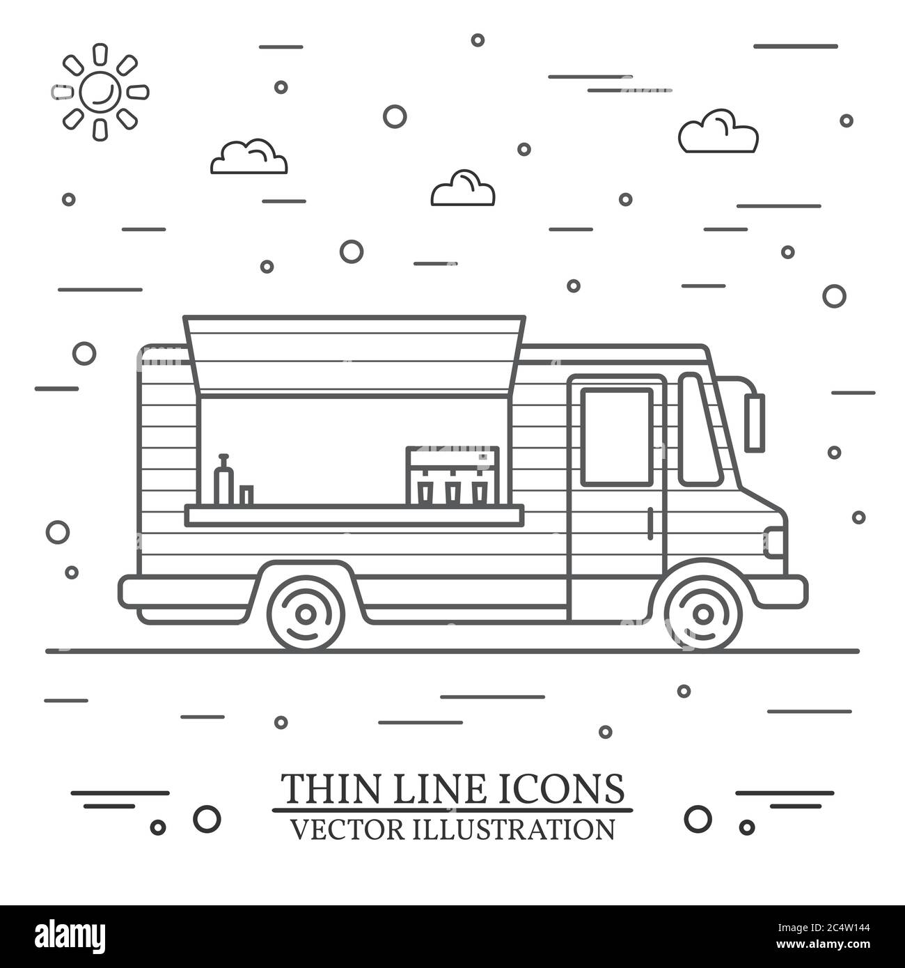 Modern minimalist food car design. Vector illustration. Thin line icon ...