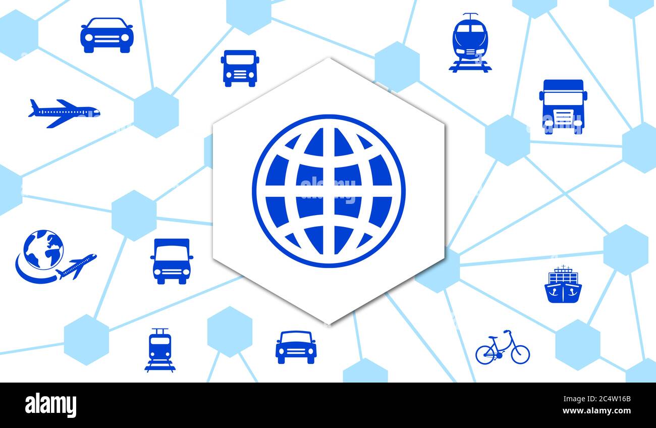 Concept of global transportation with connected icons Stock Photo - Alamy