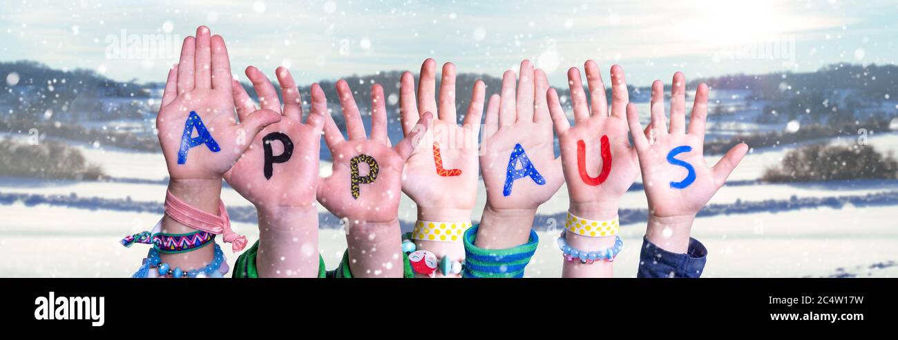 Children Hands Building Word Applaus Means Applause, Snowy Winter ...