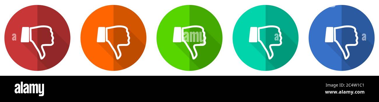Dislike icon set, red, blue, green and orange flat design web buttons ...